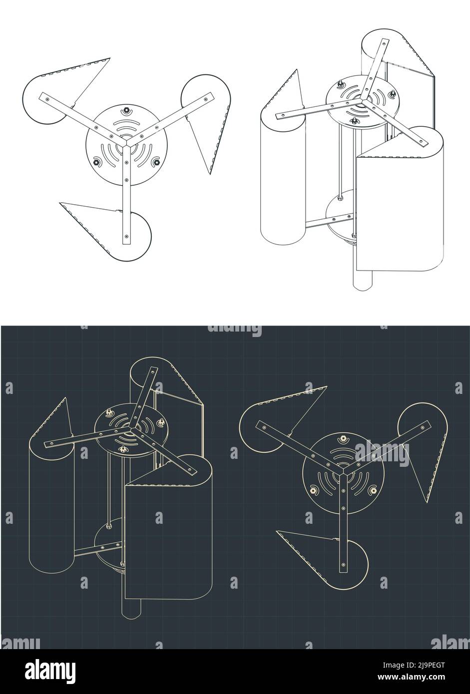 Stylized vector illustration of blueprints of vertical axis wind ...