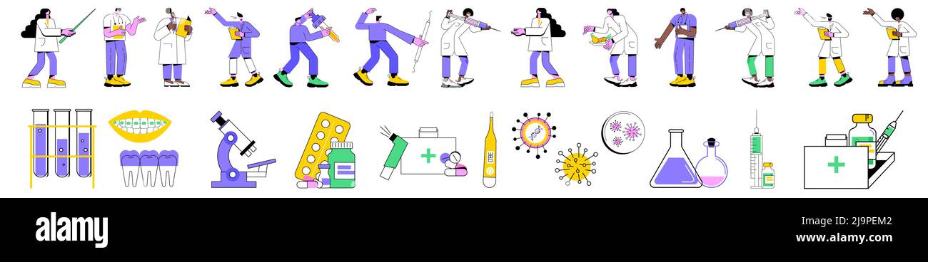 Colorful linear vector isolated illustration bundle set of medical ...