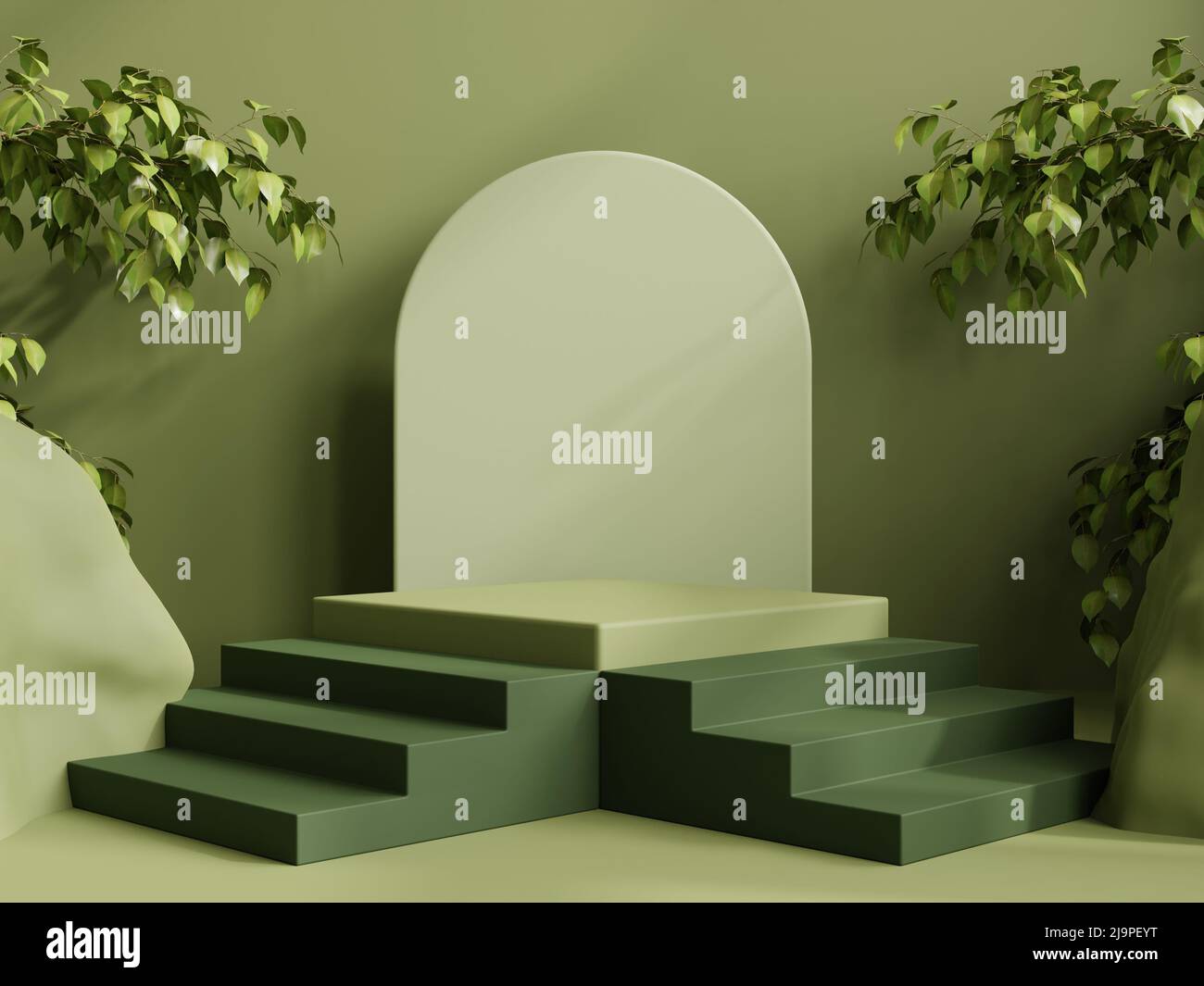 Stairs podium in tropical forest for product presentation and green ...