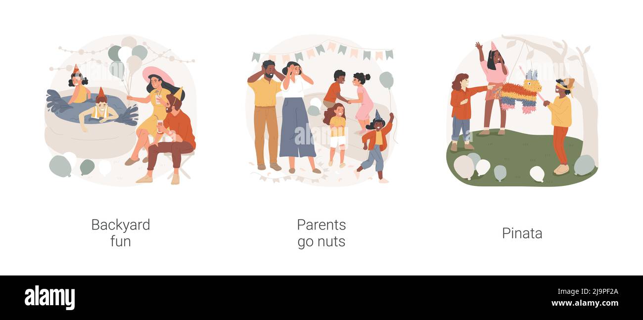 Backyard Birthday party isolated cartoon vector illustration set ...