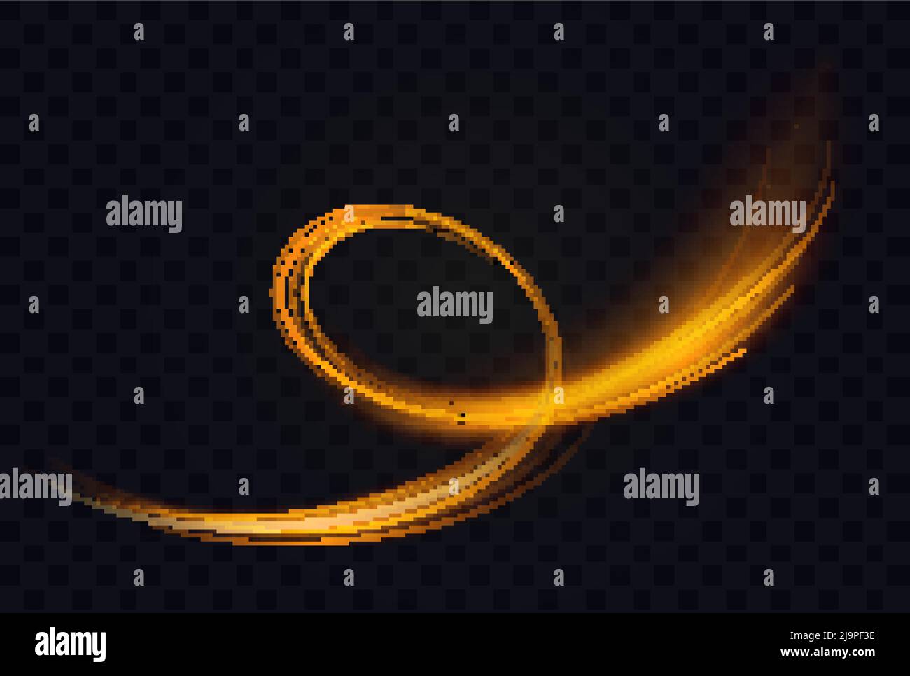 Golden luminous swirl shape, abstract light effect vector illustration. Luxury sparkling trail ...