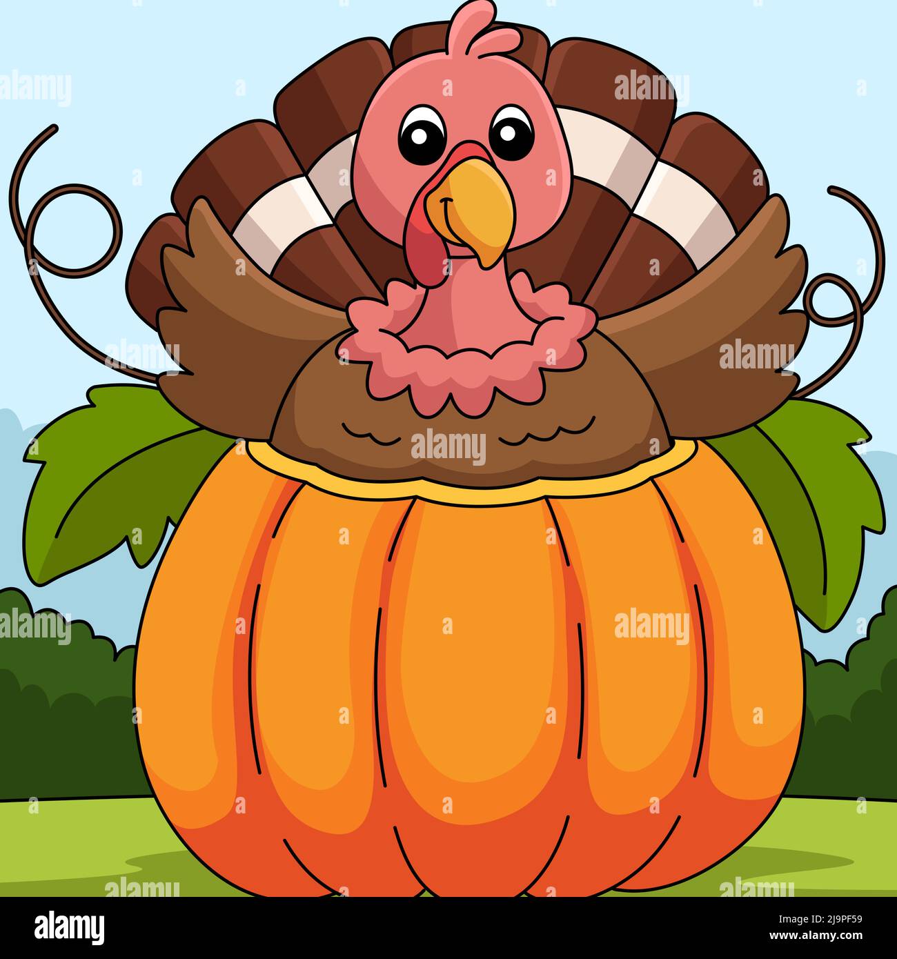 Thanksgiving Turkey Inside Pumpkin Illustration Stock Vector Image ...