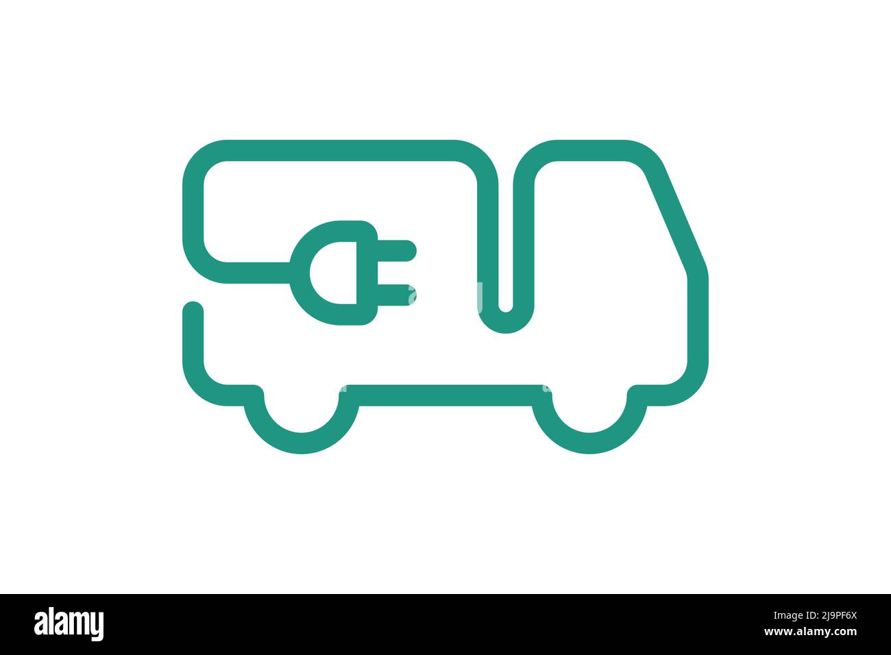 Electric delivery truck icon. Green cable electrical lorry contour and ...