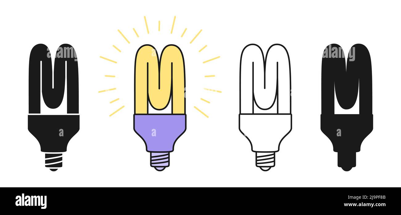 Light bulb icon, energy saving fluorescent lamp silhouette stamp ...