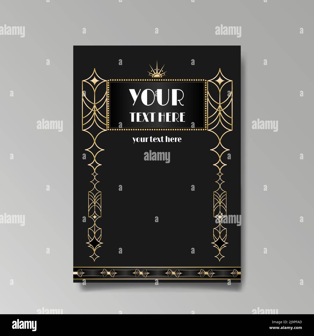 Art Deco template golden-black, A4 page, menu, card, invitation, Sun ...