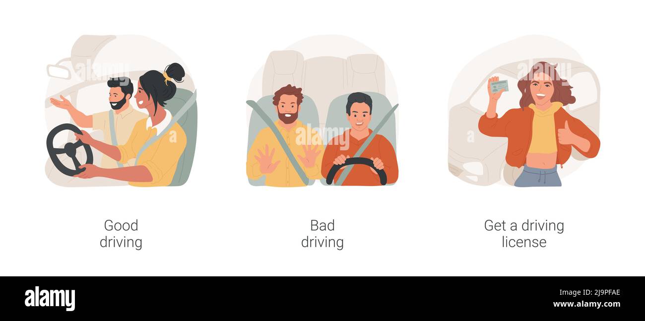 Getting a driving license isolated cartoon vector illustration set ...