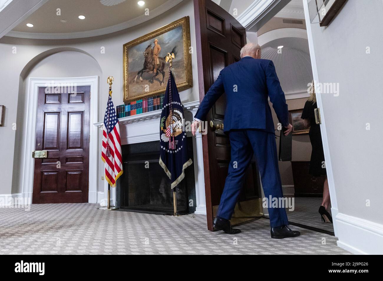 US President Joe Biden departs after speaking to the nation about the ...