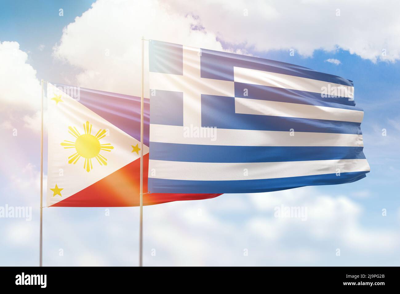 Sunny blue sky and flags of greece and philippines Stock Photo - Alamy