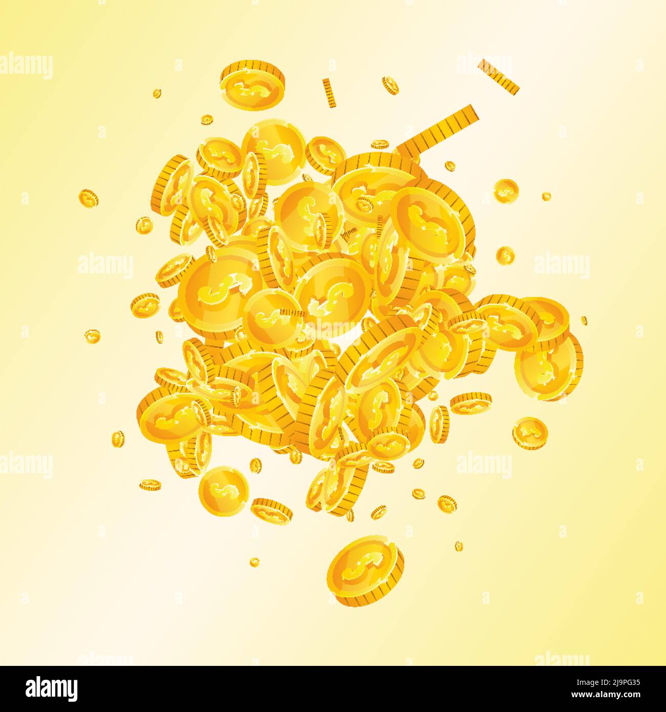 American dollar coins falling. Classic scattered USD coins. USA money ...