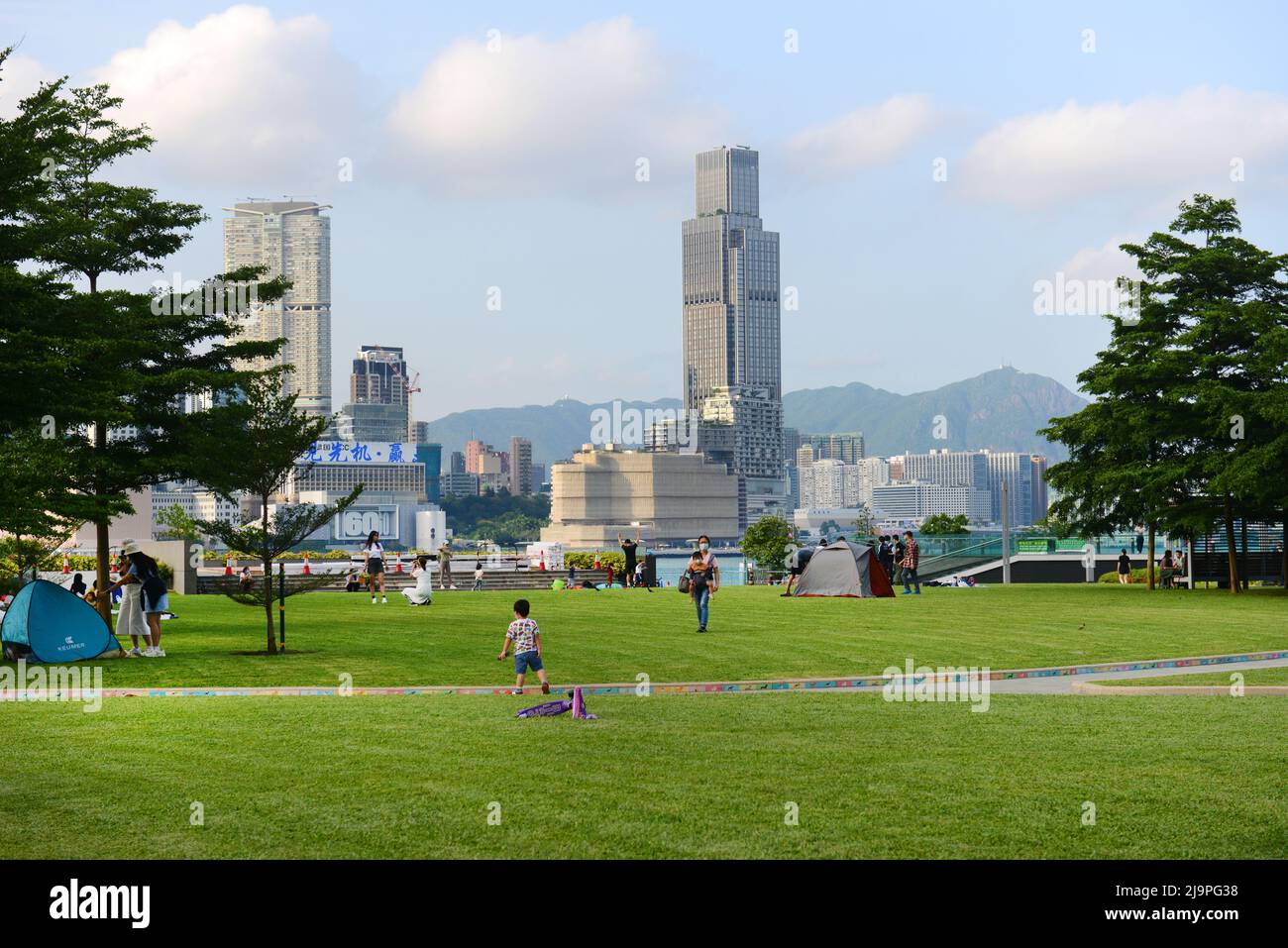Tamar park by the Victoria harbour waterfront with views of Kowloon ...