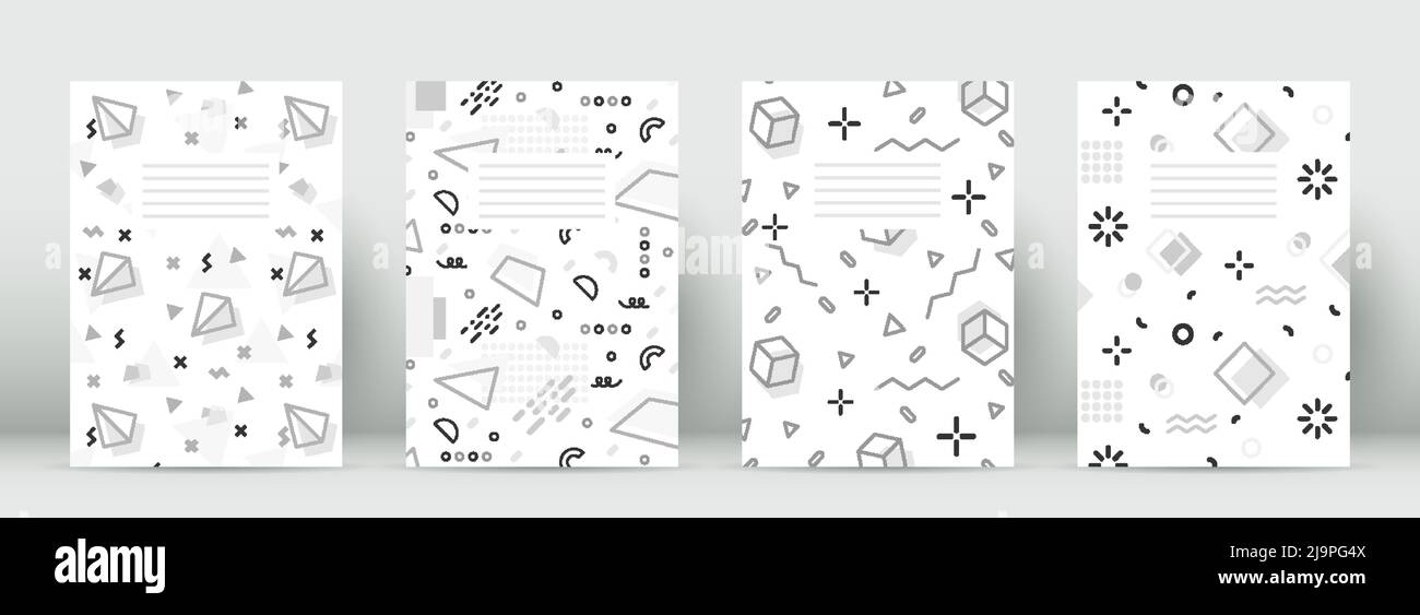Geometric cover study memphis notebook flat set. Black white screen ...