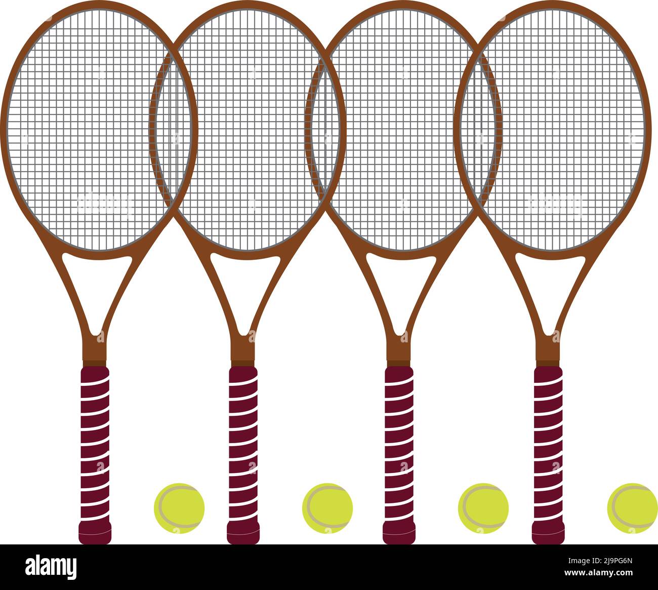 four badminton rackets. bat Menten bats and balls. on white background ...