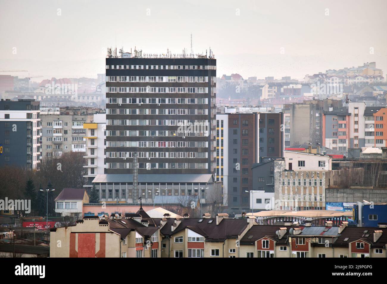 High rise residential apartment building in city residential area. Real ...