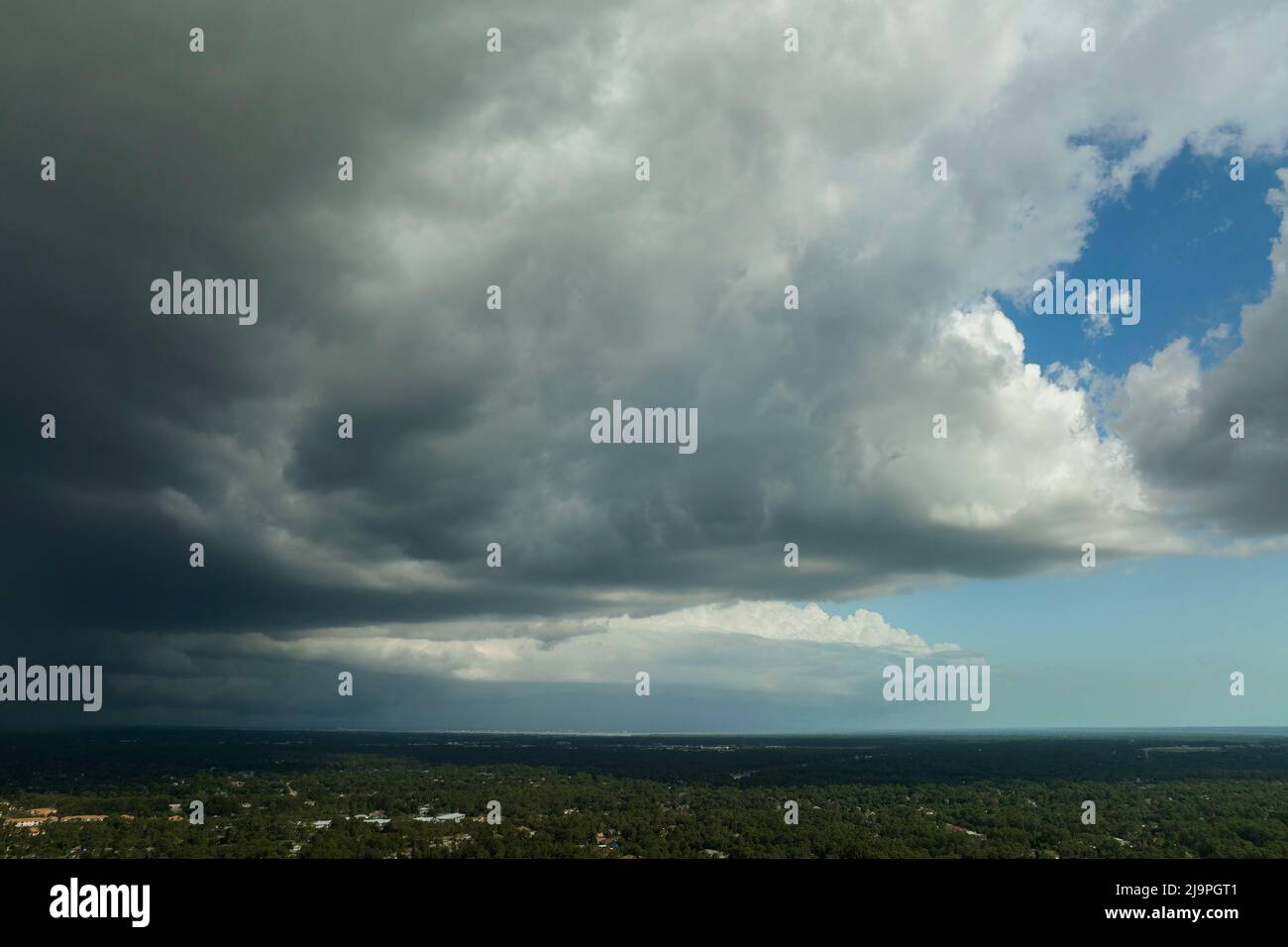 Landscape of dark ominous clouds forming on stormy sky before heavy ...