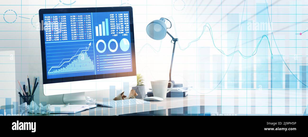 Stock exchange quotes on screen of modern computer monitor in office ...