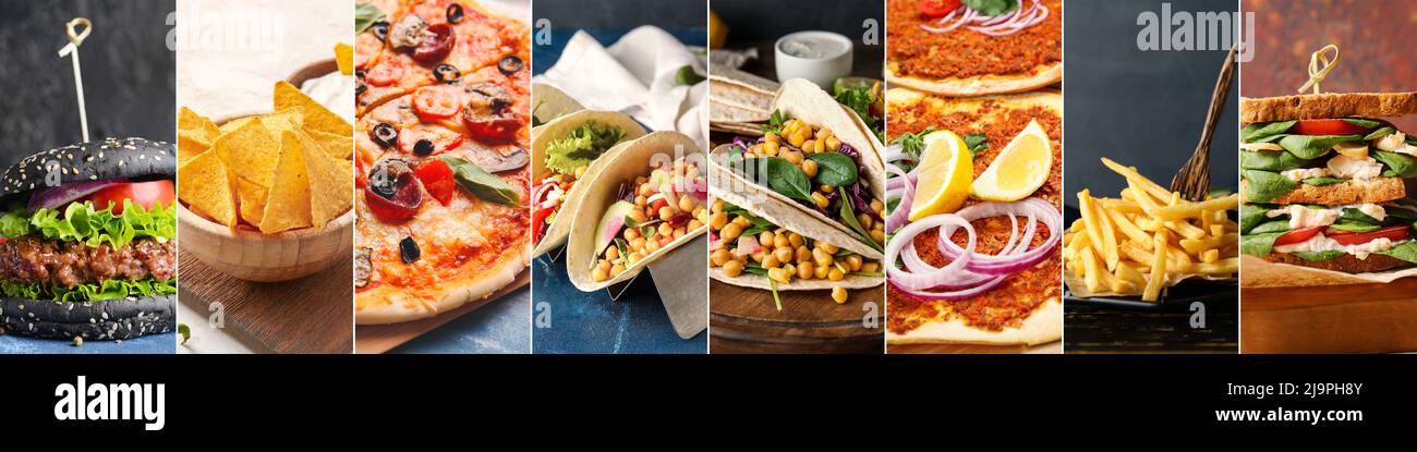 Set of tasty traditional fast food, closeup Stock Photo - Alamy