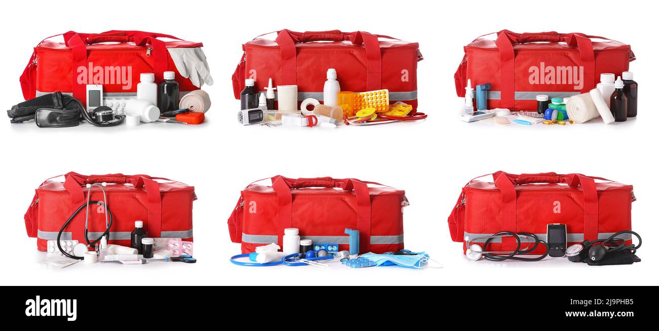 Set of first aid kits on white background Stock Photo - Alamy