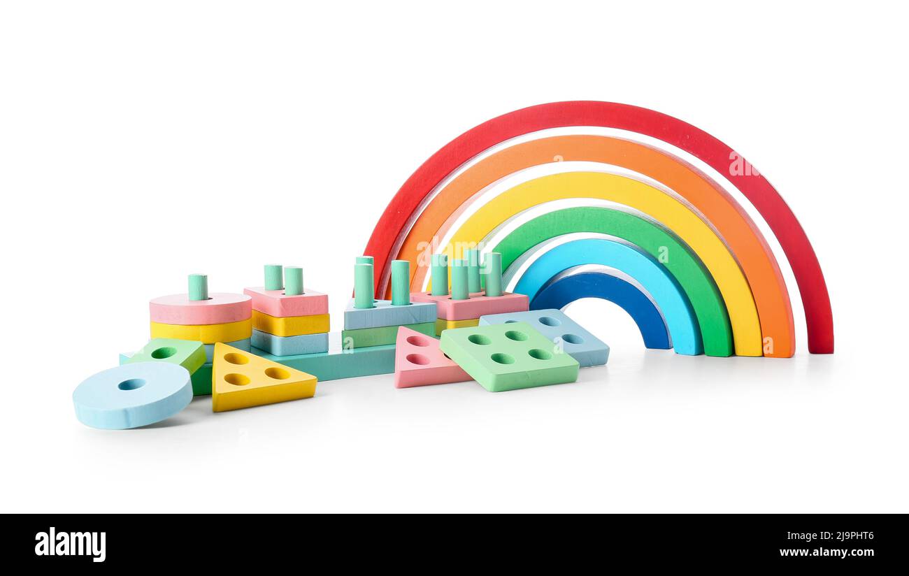 Educational building blocks on white background Stock Photo - Alamy