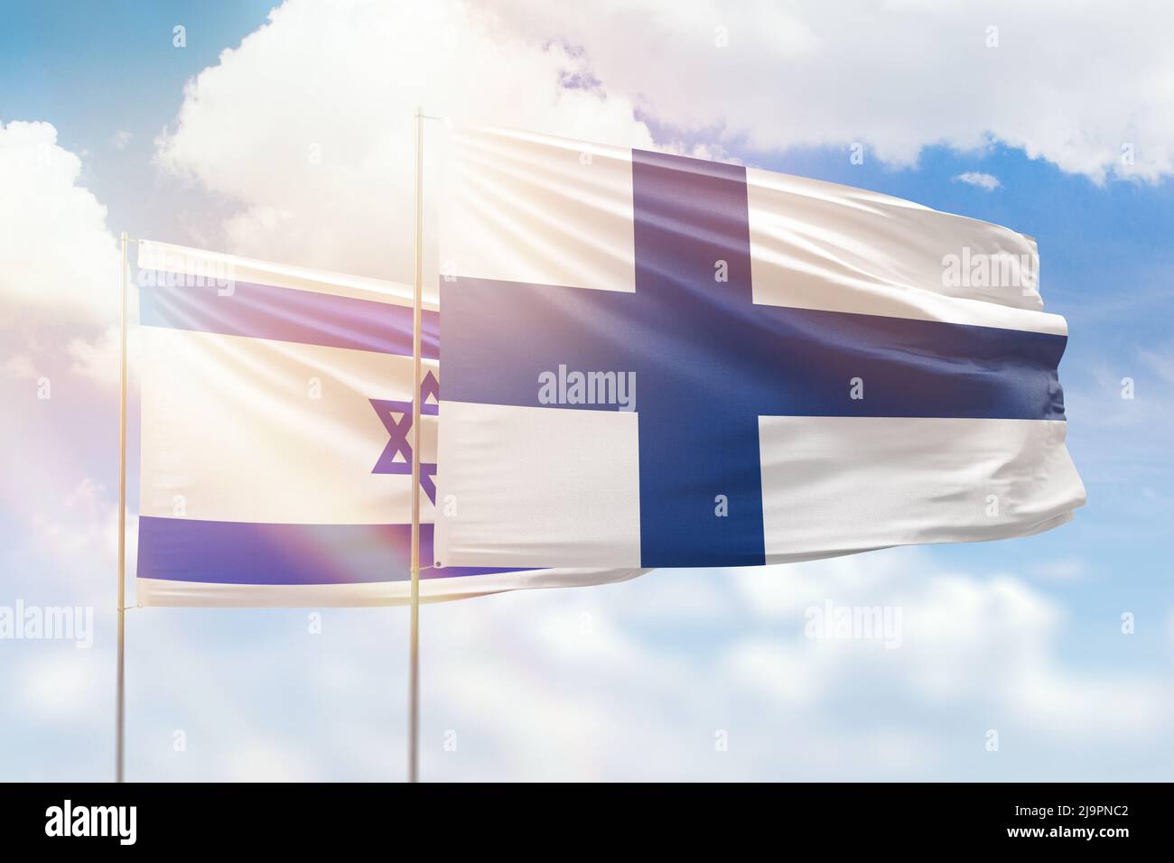 Sunny blue sky and flags of finland and israel Stock Photo - Alamy
