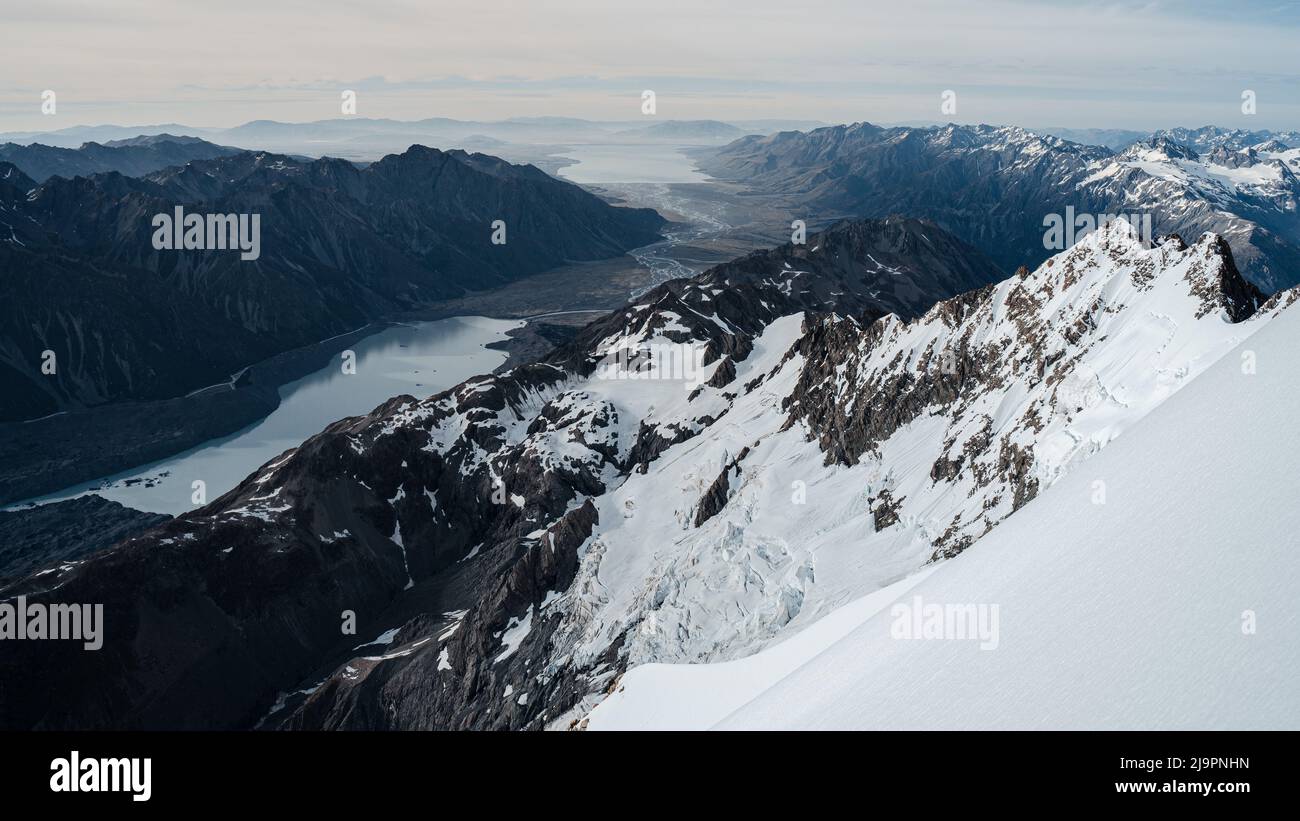 Lake Pukaki and Tasman Lake as seen from the East ridge of Mt Cook ...