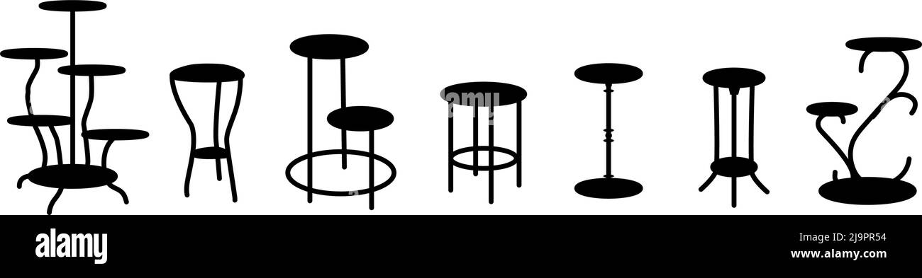 A set of flower stands, home decor. Hand-drawn, linear black-and-white ...