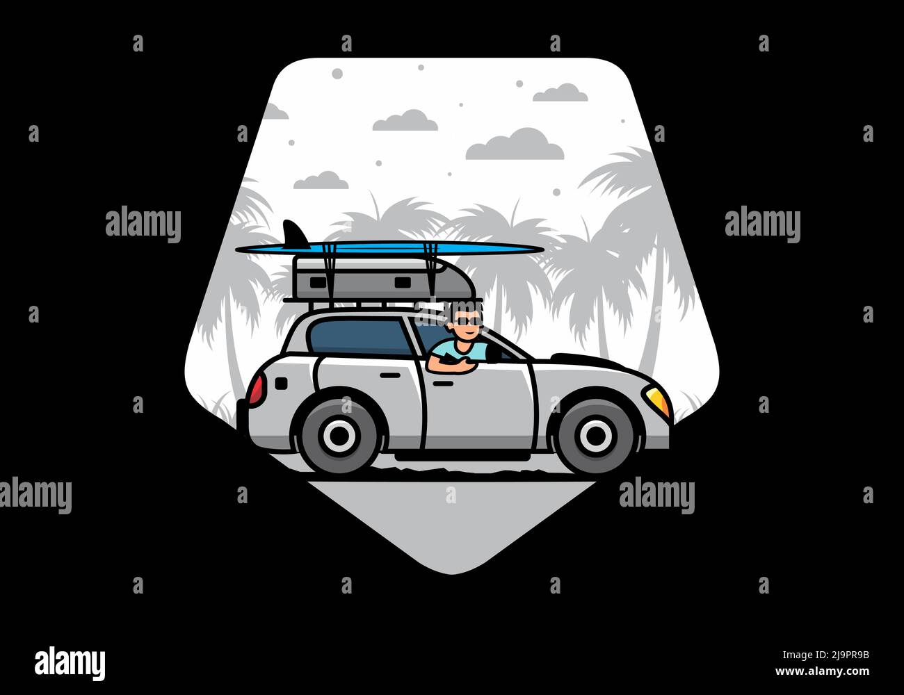 illustration design of a man riding a car for vacation Stock Vector ...