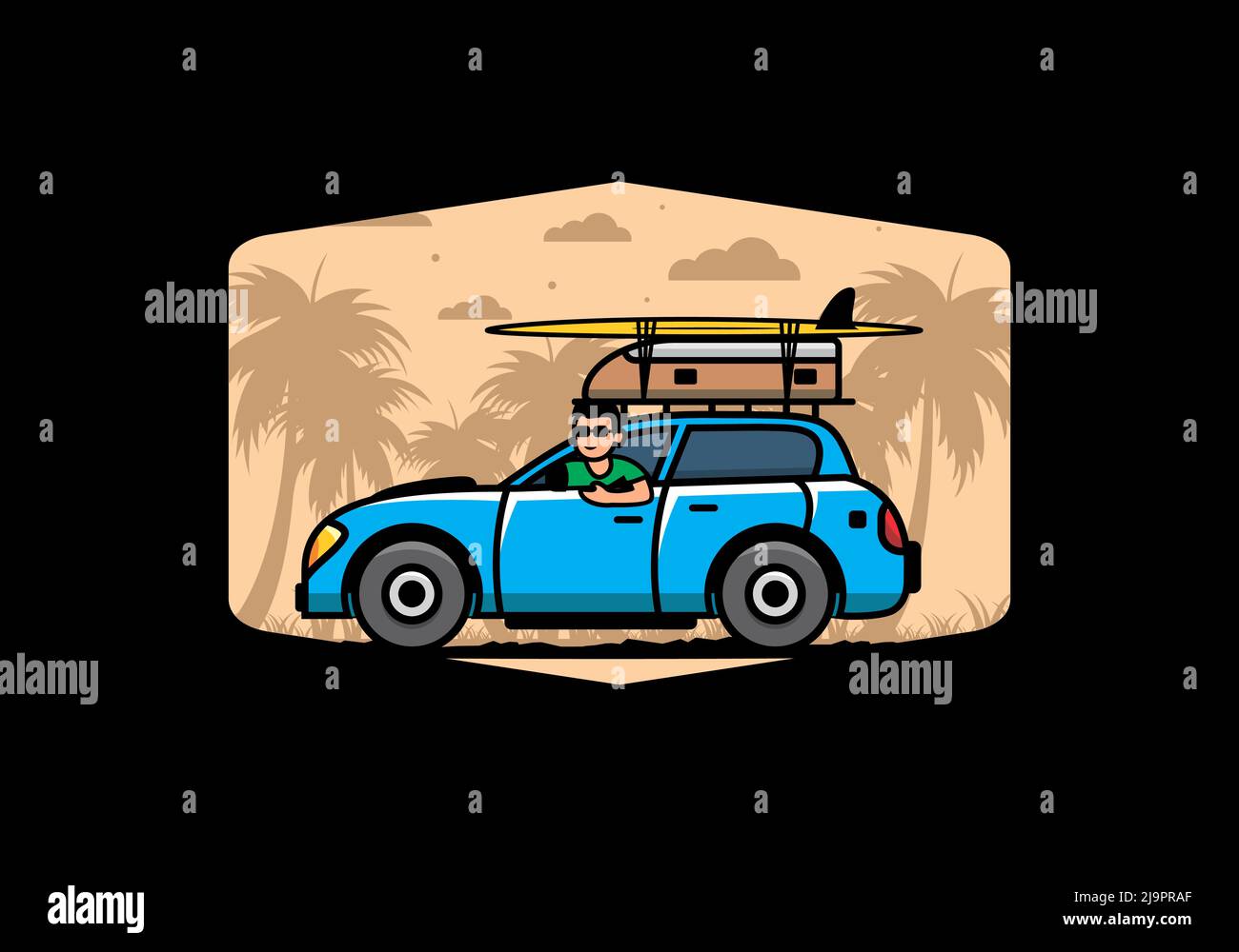 illustration design of a man riding a car for vacation Stock Vector ...