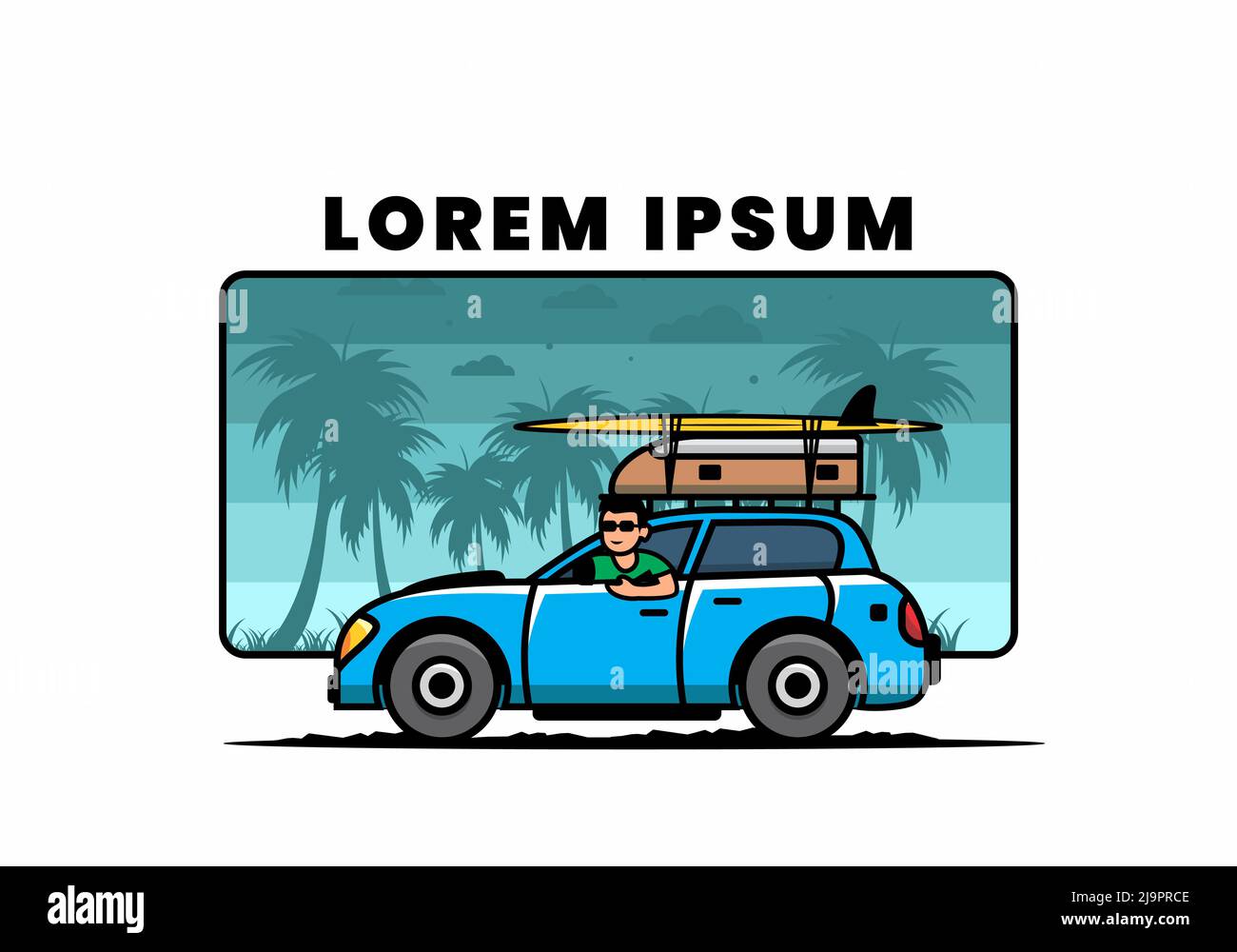 illustration design of a man riding a car for vacation Stock Vector ...