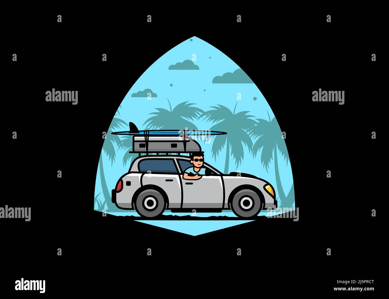 illustration design of a man riding a car for vacation Stock Vector ...