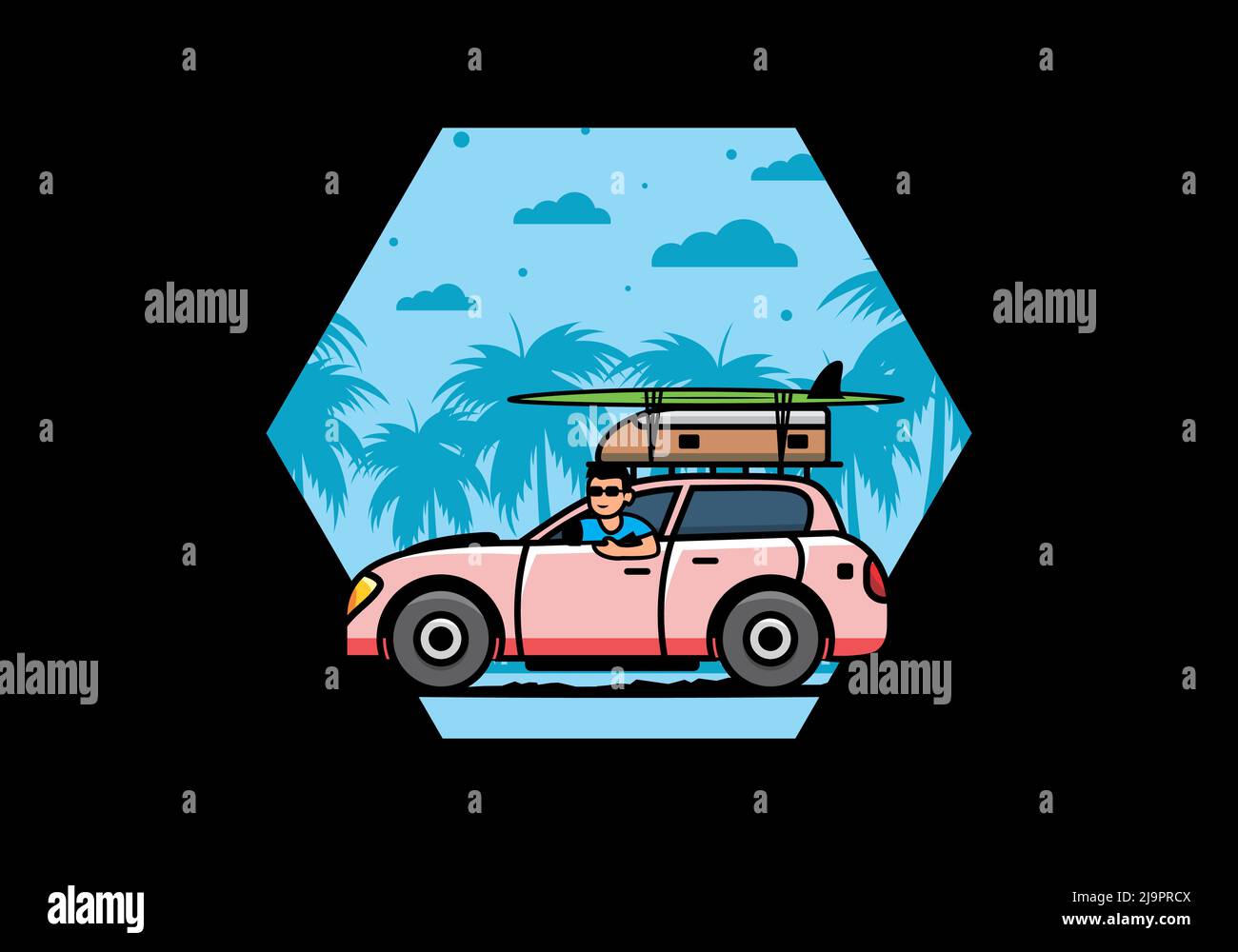 illustration design of a man riding a car for vacation Stock Vector ...