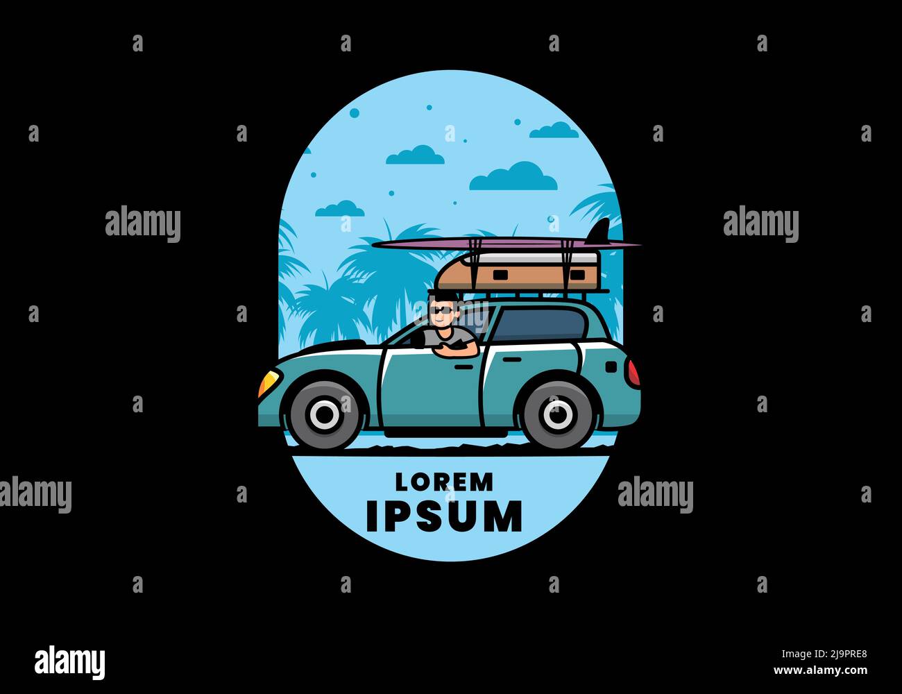 illustration design of a man riding a car for vacation Stock Vector ...