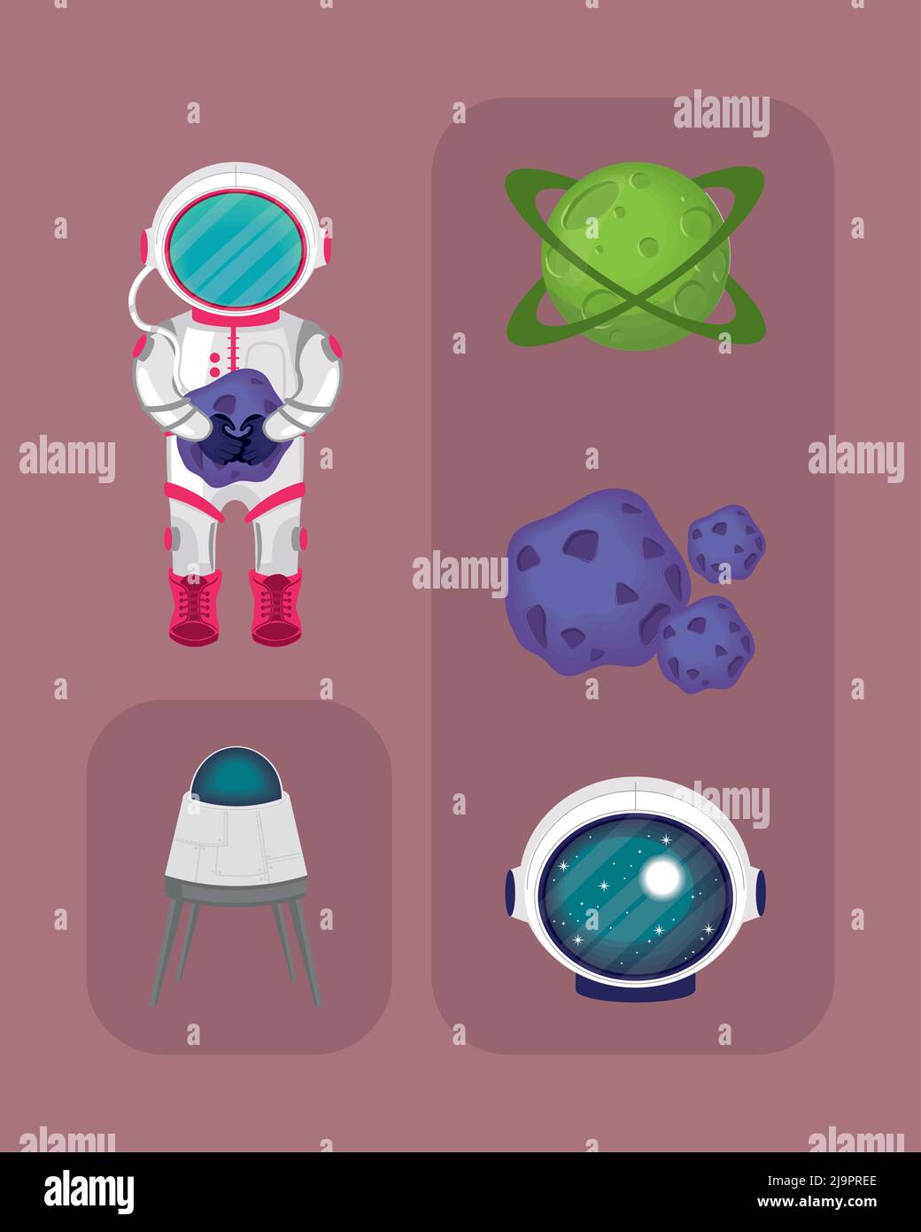 Space asteroid icons set cartoon vector space meteor hi-res stock ...