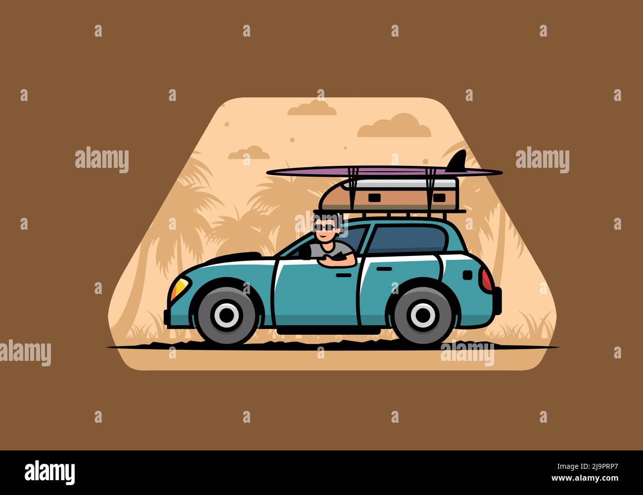 illustration design of a man riding a car for vacation Stock Vector ...
