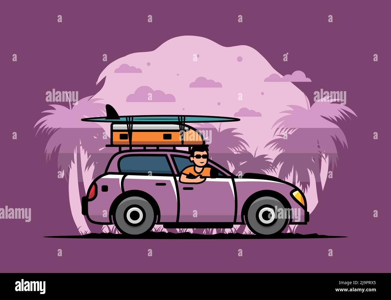 illustration design of a man riding a car for vacation Stock Vector ...