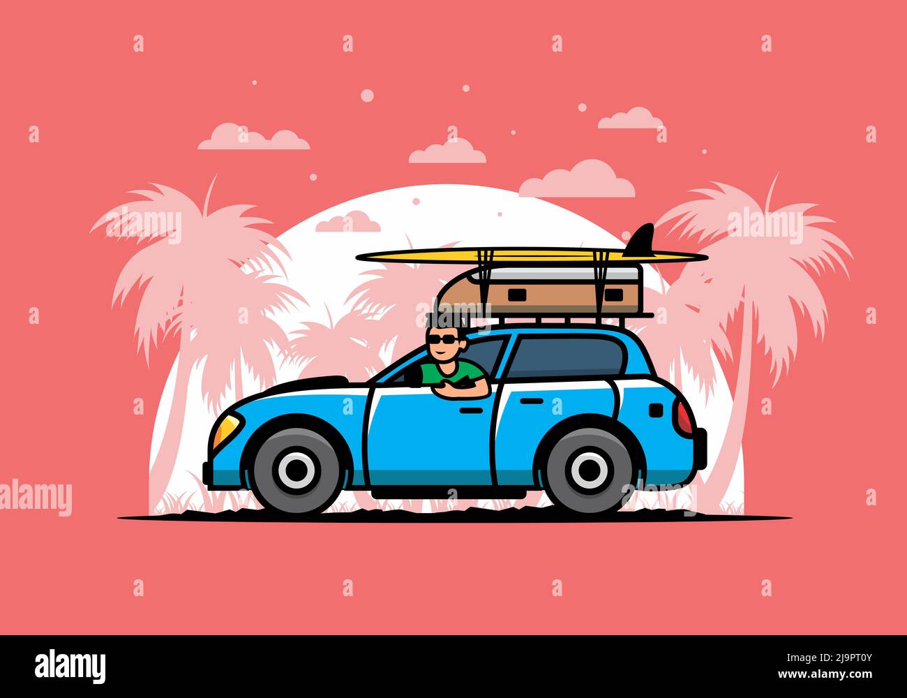 illustration design of a man riding a car for vacation Stock Vector ...