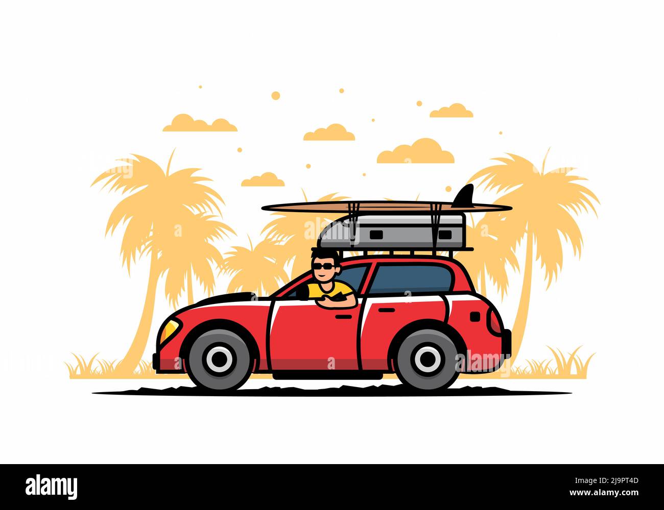 illustration design of a man riding a car for vacation Stock Vector ...