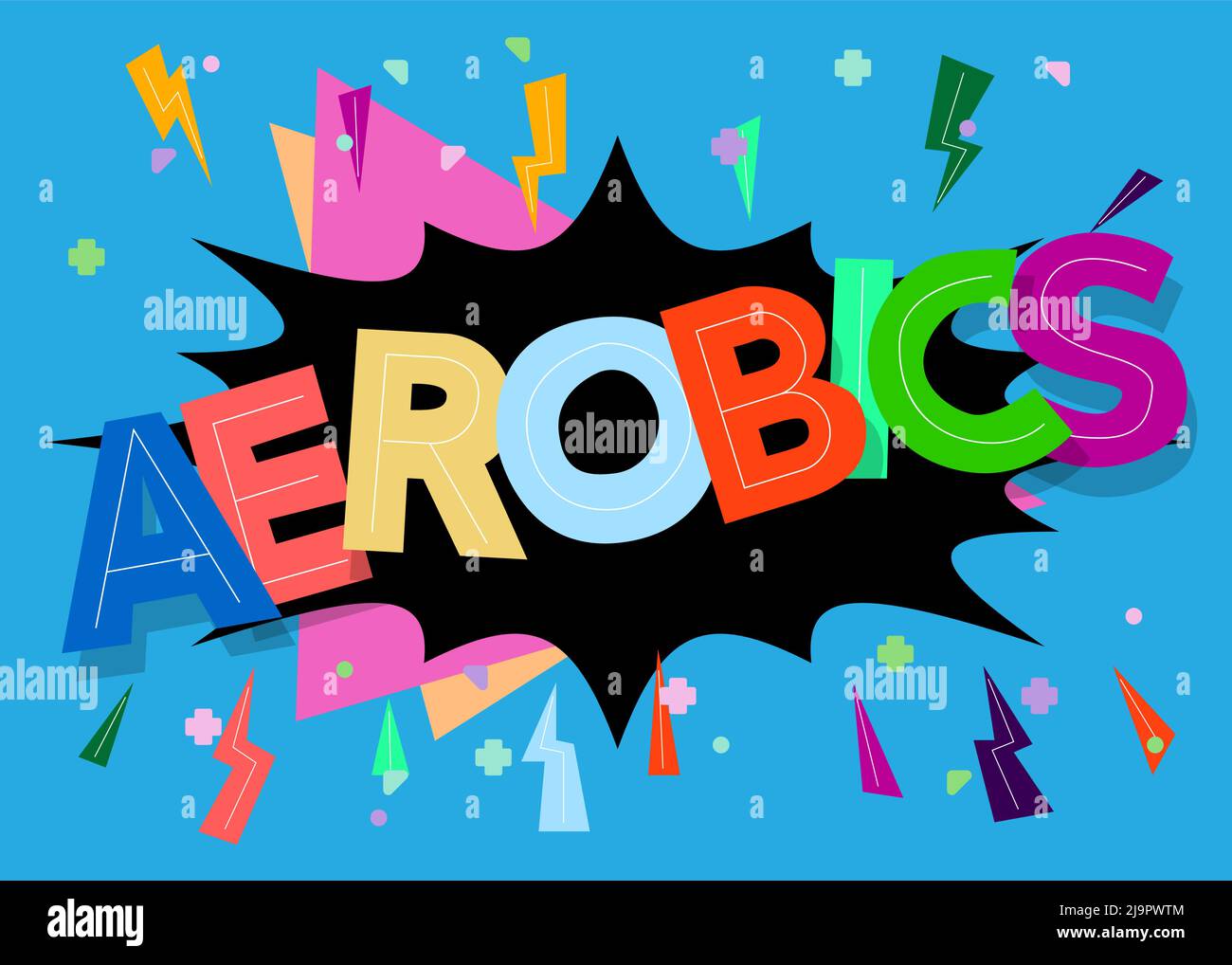 Aerobics. Word written with Children's font in cartoon style Stock ...