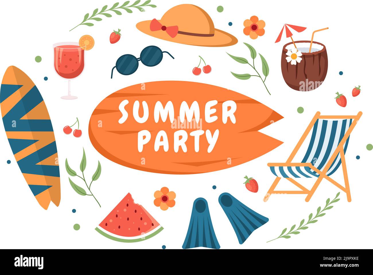 Summer Party Cartoon Background Illustration with Tropical Plants ...