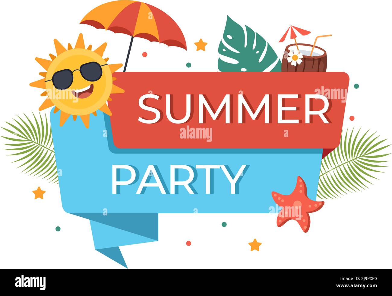 Summer Party Cartoon Background Illustration with Tropical Plants ...
