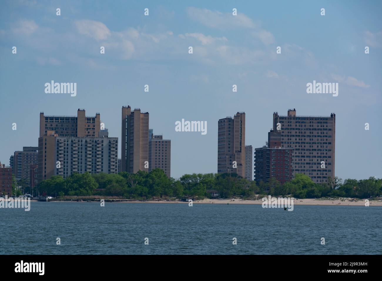 Residential apartment buildings at the distance over the Atlantic ocean ...