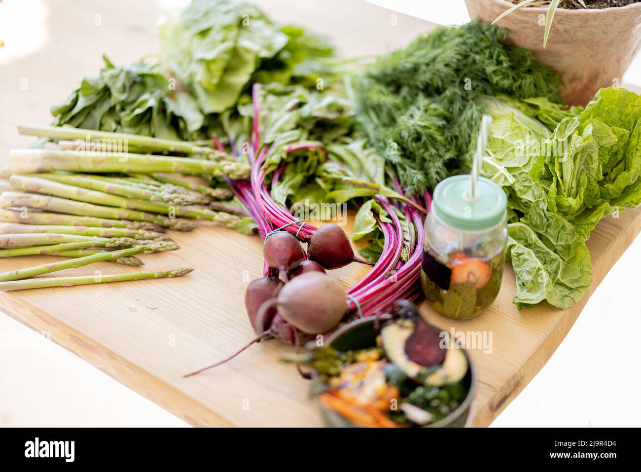 Table full of fresh food ingredients Stock Photo - Alamy