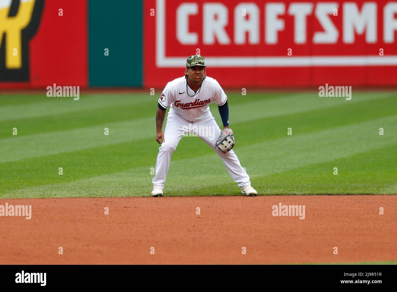 Cleveland Guardians third basemen Jose Ramirez (11) in a defensive ...