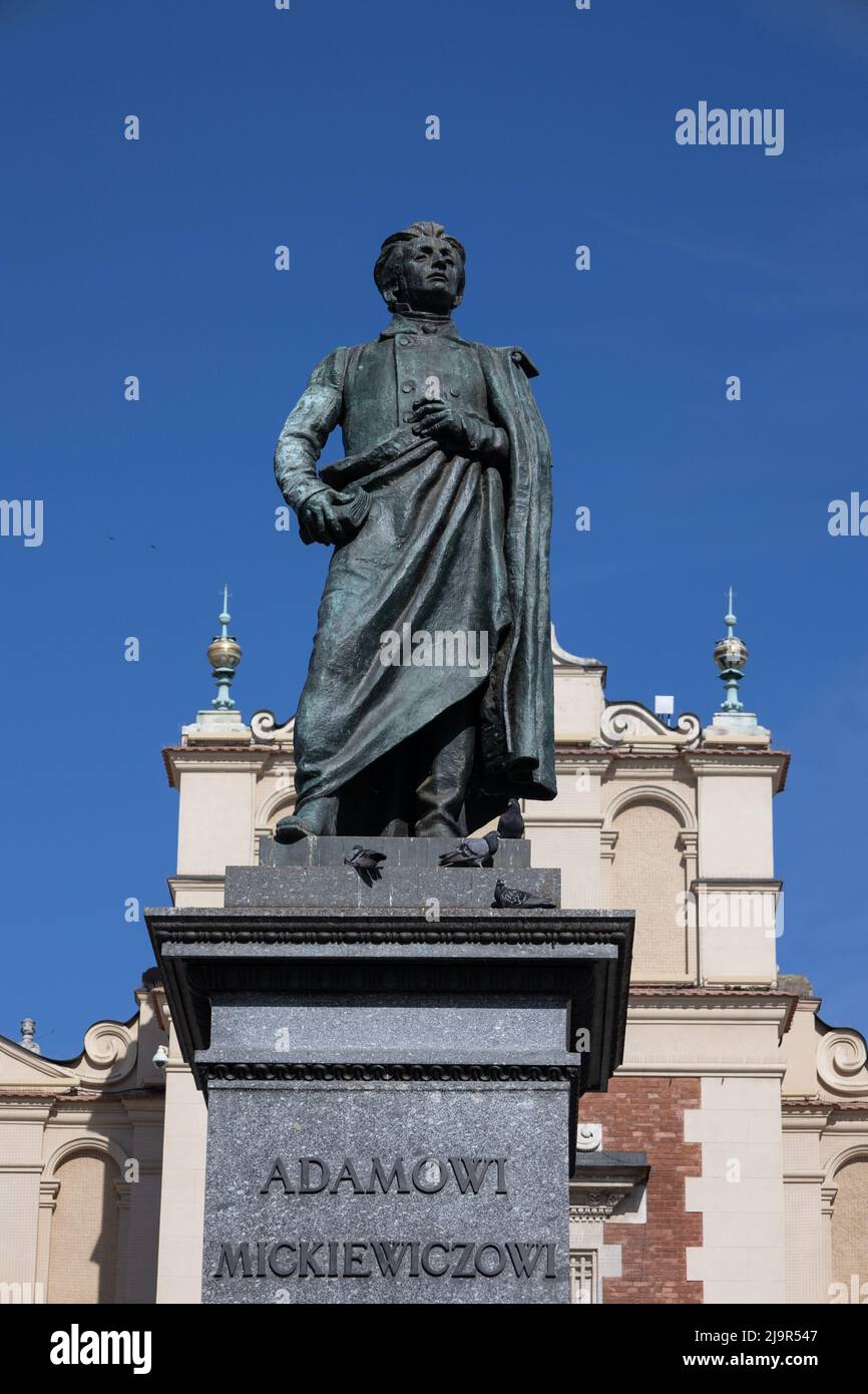 KRAKOW, POLAND - MAY 16, 2022: closeup of the statue of Adam Mickiewicz ...