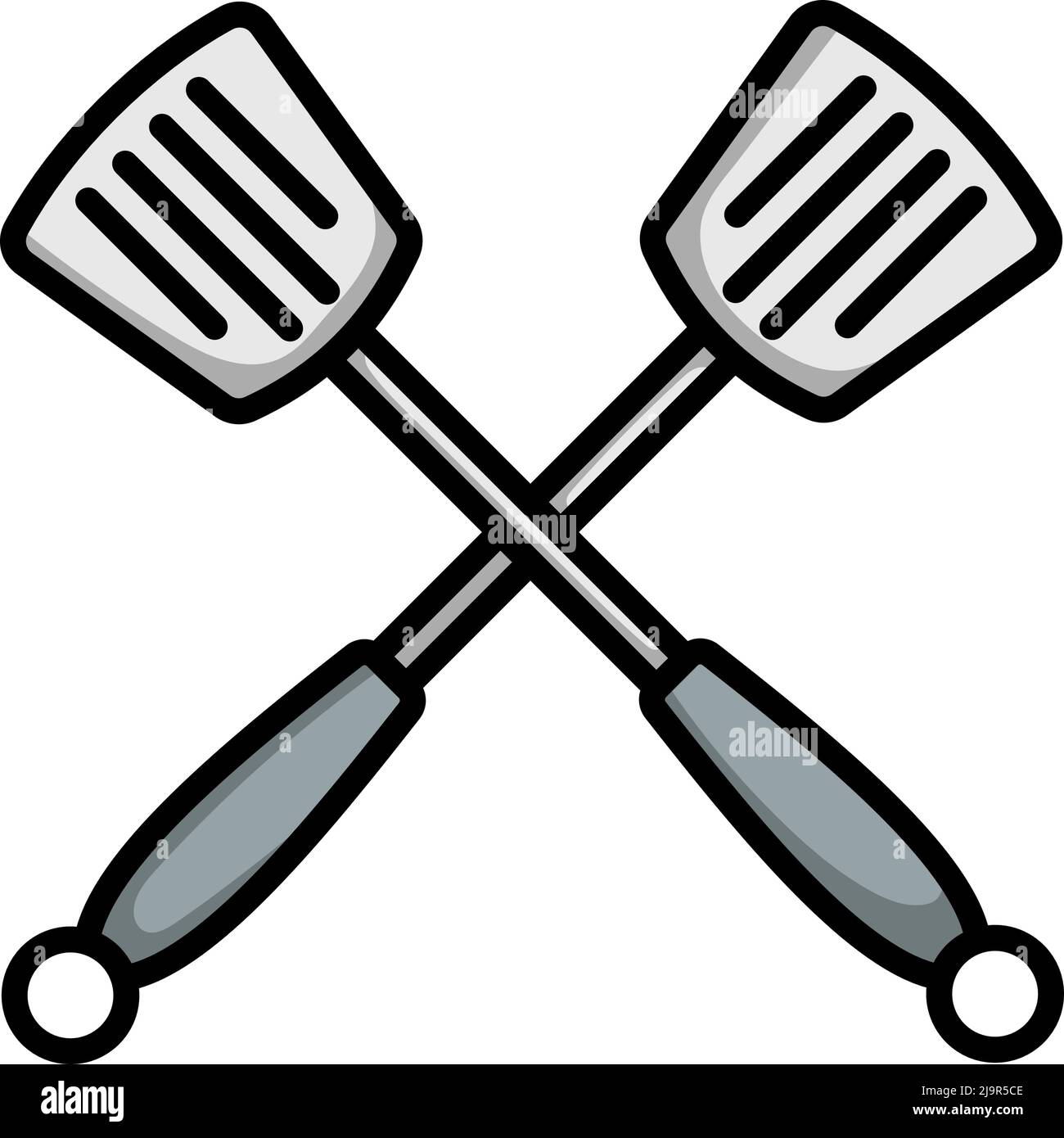 Crossed Frying Spatula. Editable Bold Outline With Color Fill Design ...