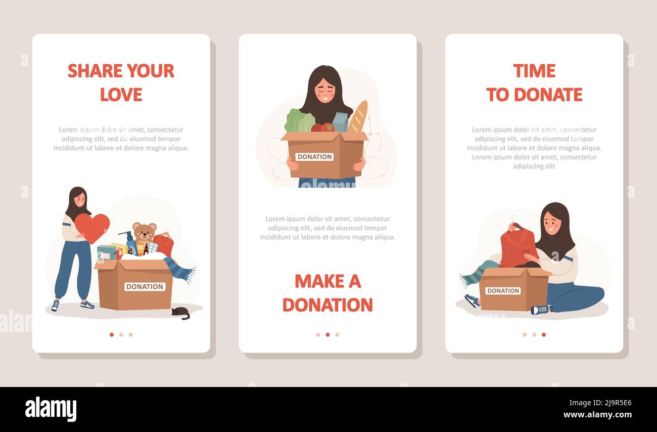 Donation and charity concept. Arabic volunteer women in hijab with ...