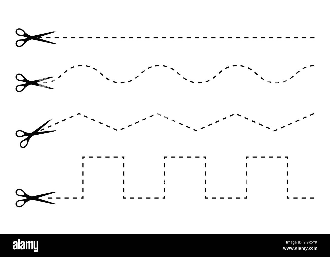 Scrissors cut dotted line zig zag and wavy shap icon set Stock Vector ...