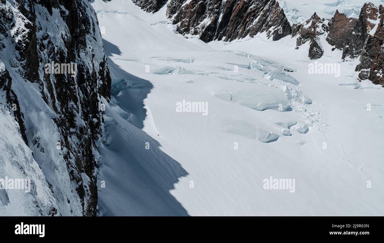 Mt Hicks, Sheila Glacier and Earle ridge. Climbers on the left of the ...