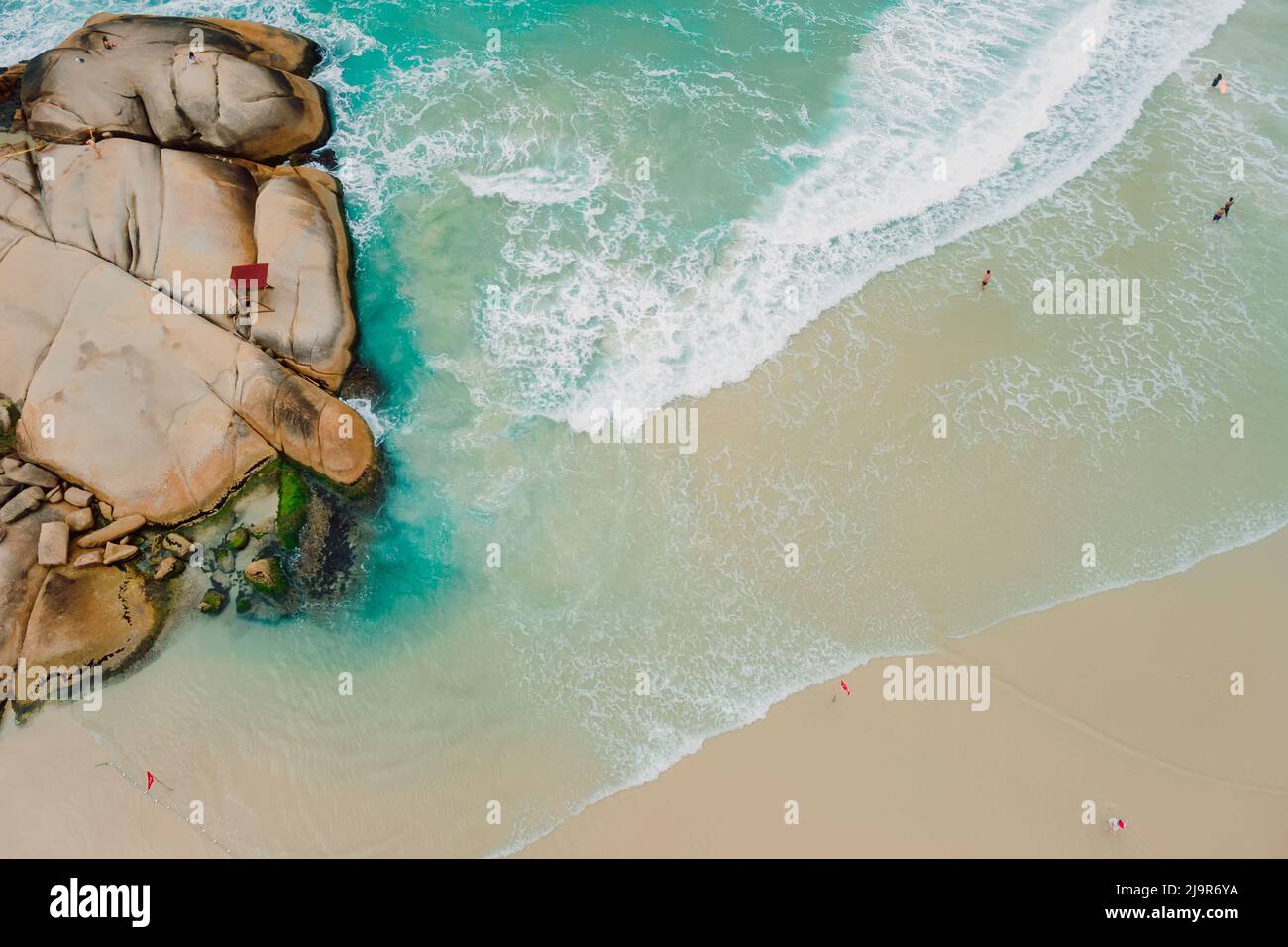 Coastline with beach, rocks and ocean in Brazil. Aerial view of ...