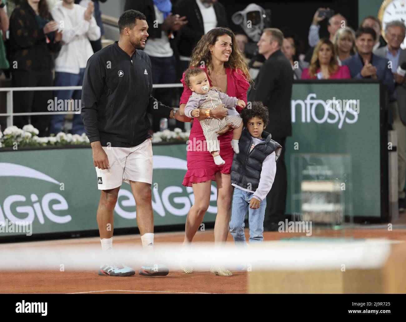 Jo-Wilfried Tsonga of France, his wife Noura Tsonga and their sons ...