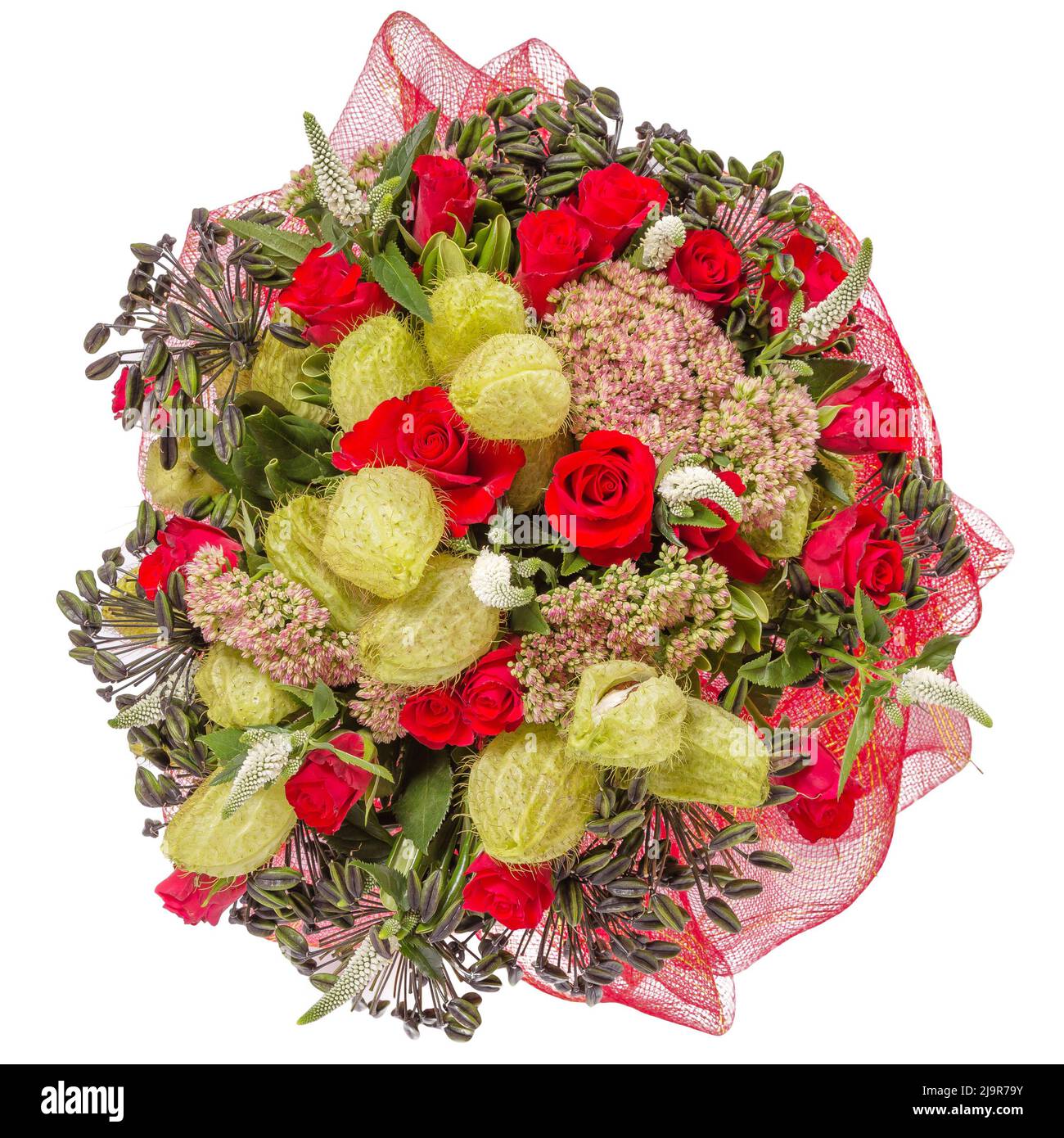 Bouquet of flowers top view isolated on white Stock Photo - Alamy